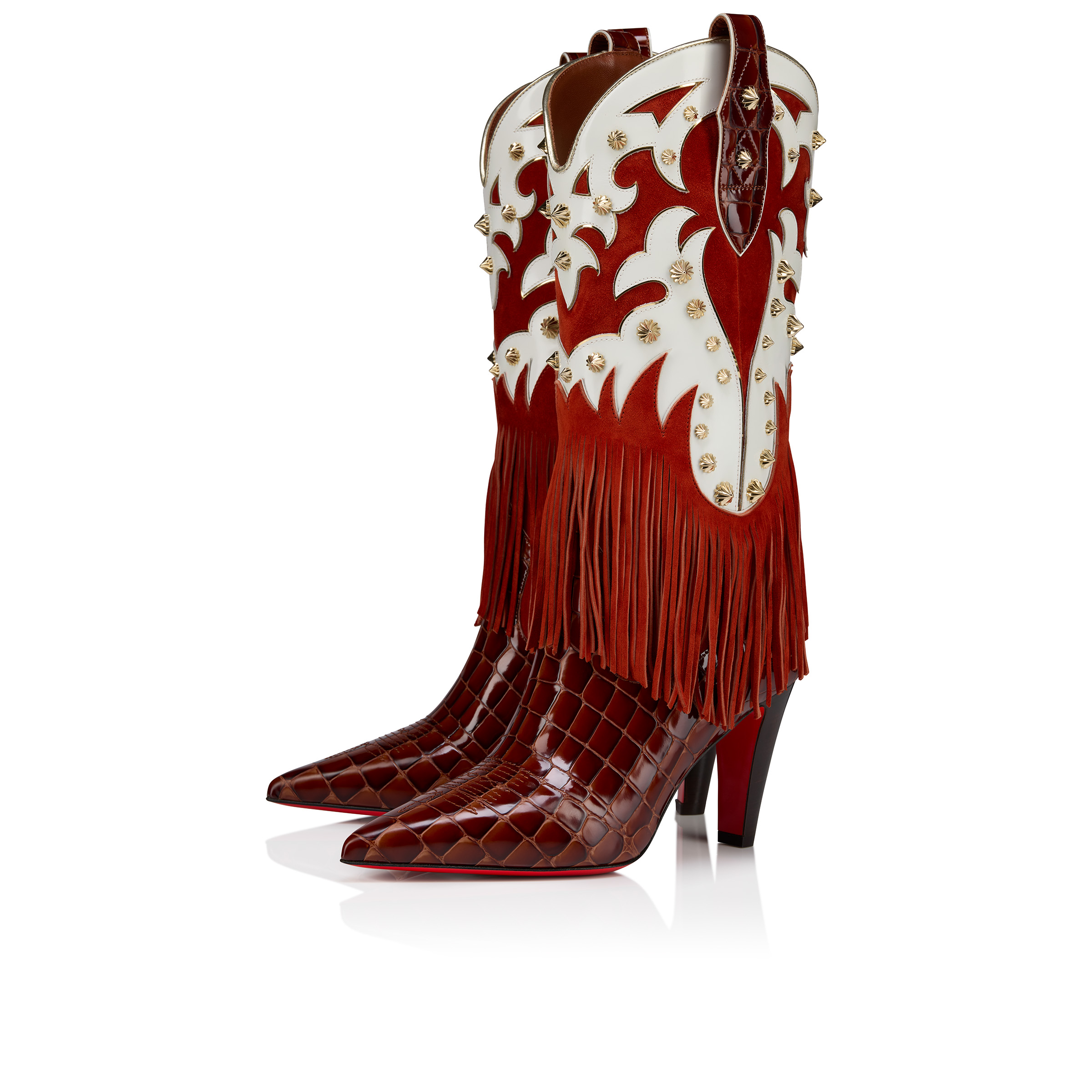 Santia Fringe - 85 mm Low boots - Veau velours and embossed calf ...