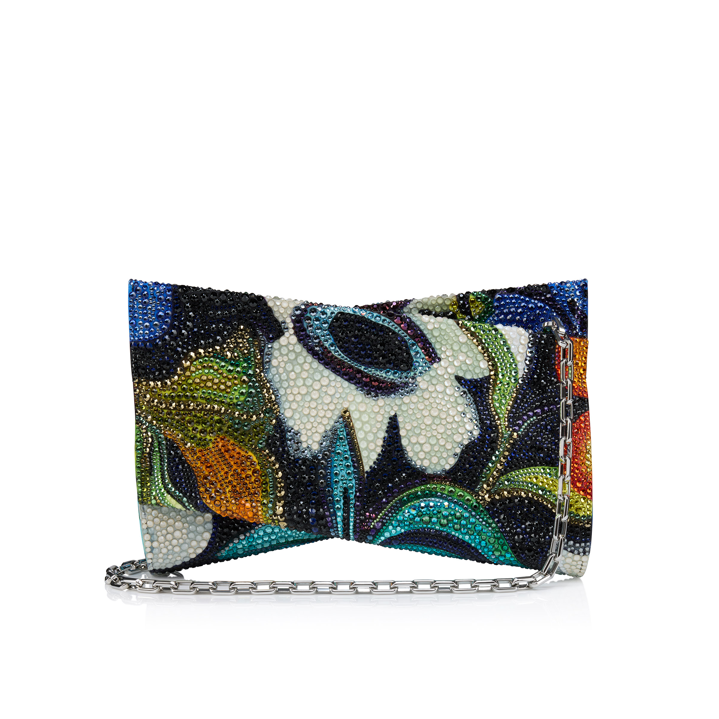 Loubitwist - Clutch - 'Flower' printed crepe satin and strass ...